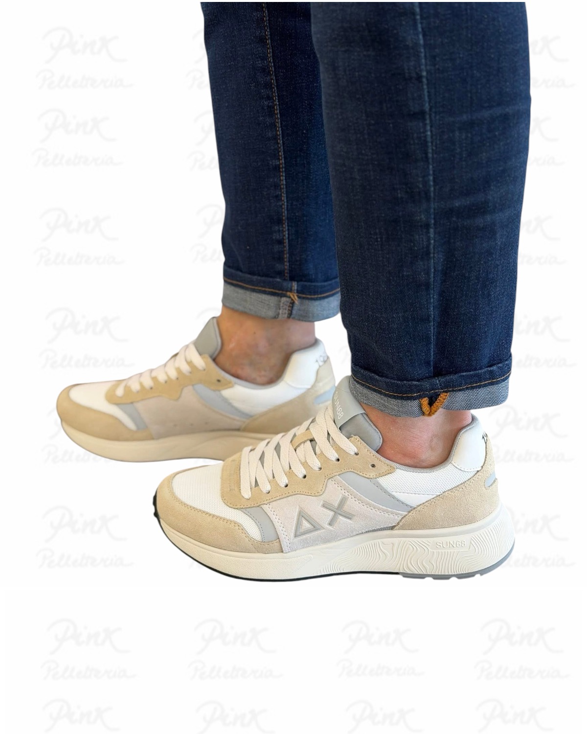 SUN68 Sun Daddy Sneaker Uomo BZ36127 01 Bianco – Pink Pelletteria